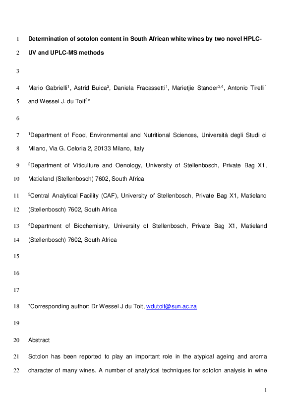 (PDF) Determination of sotolon content in South African white wines by ...