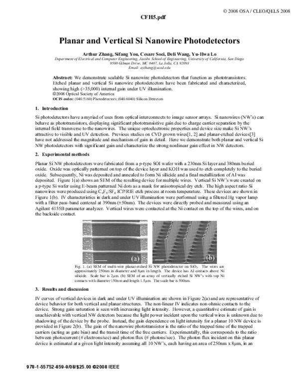 (PDF) Planar and vertical Si nanowire photodetectors