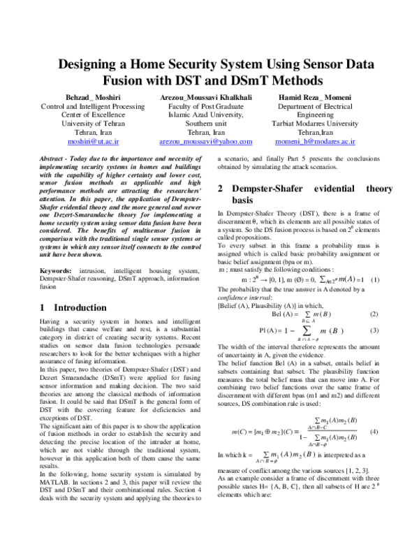 (PDF) Designing a home security system using sensor data fusion with DST and DSmT methods