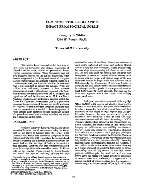 (PDF) Computer ethics education