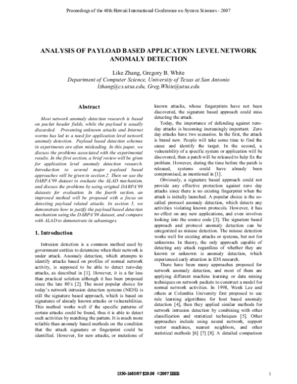 Pdf Analysis Of Payload Based Application Level Network Anomaly Detection