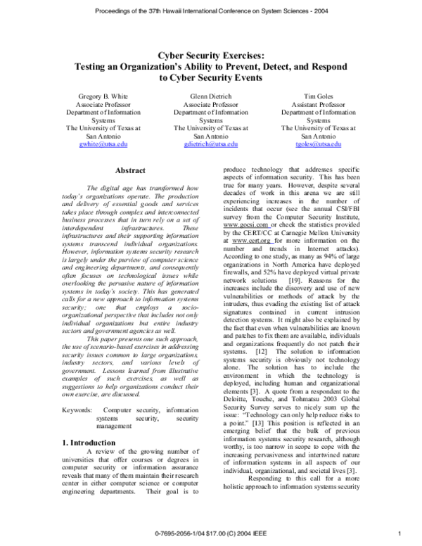 (PDF) Cyber security exercises: testing an organization's ability to ...