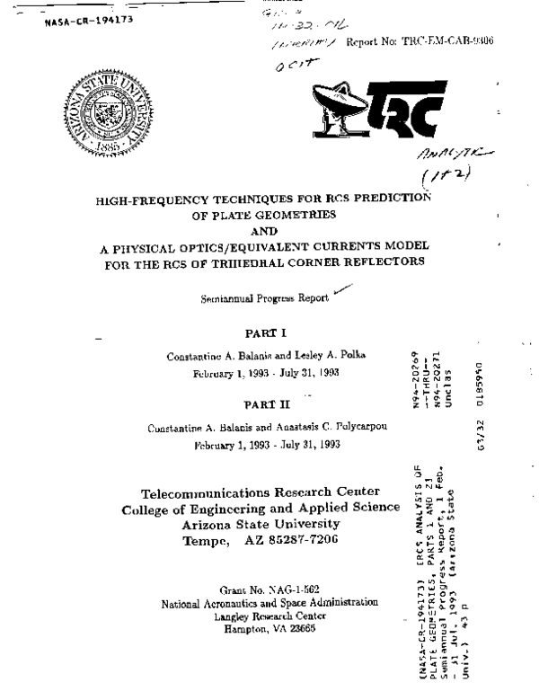 (PDF) RCS Analysis of Plate Geometries, parts 1 and 2