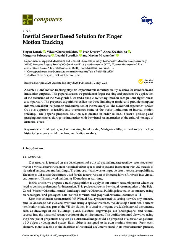 (PDF) Inertial Sensor Based Solution for Finger Motion Tracking