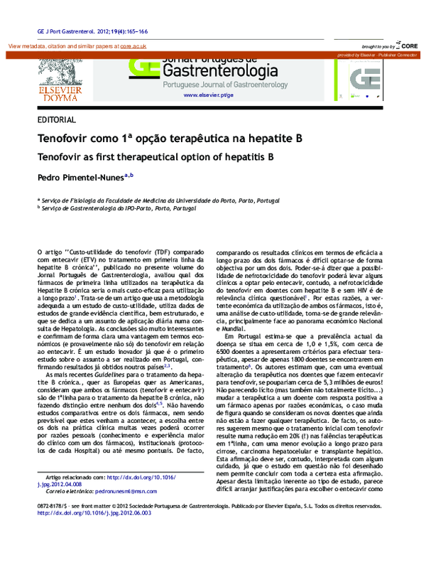 (PDF) Tenofovir como 1a opção terapêutica na hepatite B