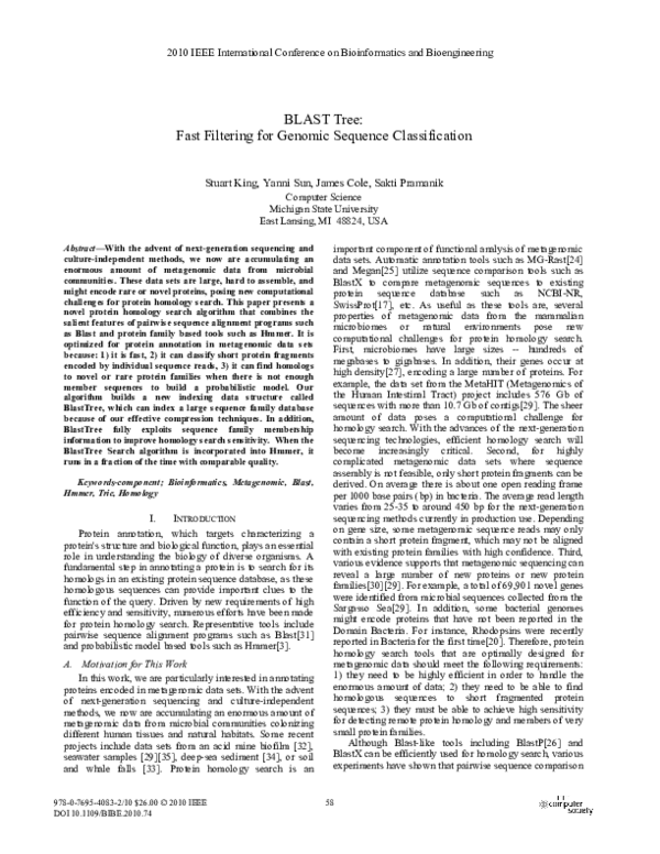 (PDF) BLAST Tree: Fast Filtering for Genomic Sequence Classification