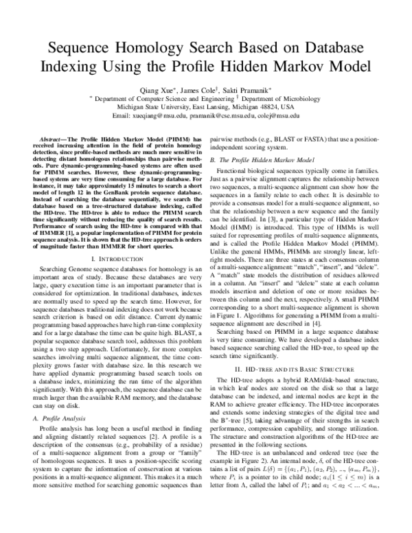 (PDF) Sequence Homology Search Based on Database Indexing Using the Profile Hidden Markov Model ...