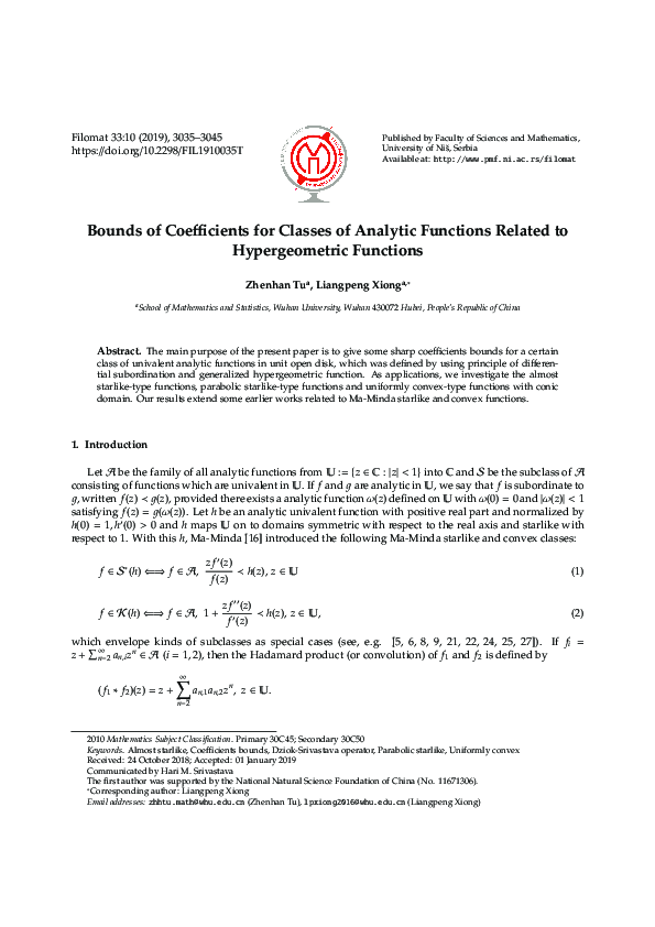 Pdf Bounds For The Faber Coefficients Of Certain Classes Of Functions Analytic In An Ellipse