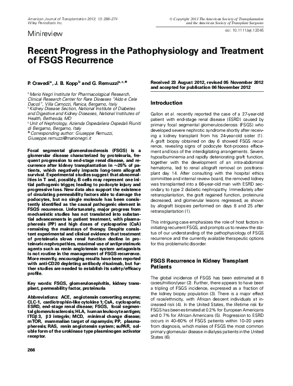(PDF) Recent Progress in the Pathophysiology and Treatment of FSGS ...