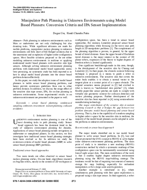 (PDF) Manipulator path planning in unknown environments using model based planners: Conversion ...