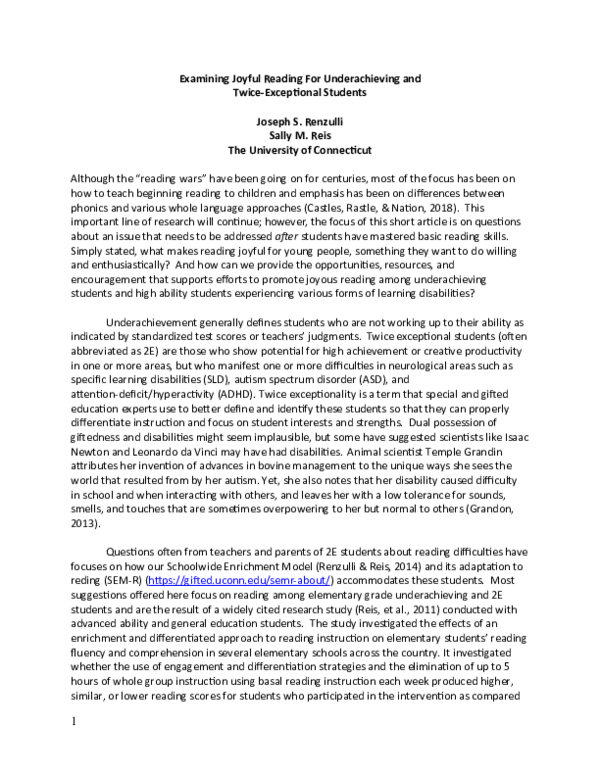 (DOC) Examining Joyful Reading For Underachieving and Twice-Exceptional ...