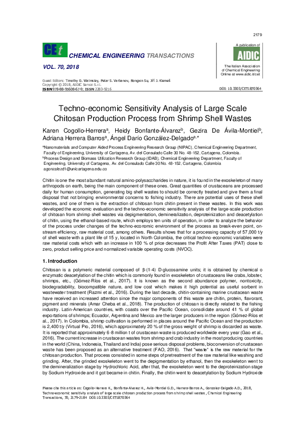 (PDF) Techno-economic Sensitivity Analysis of Large Scale Chitosan ...
