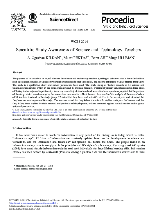 (PDF) Scientific Study Awareness of Science and Technology Teachers