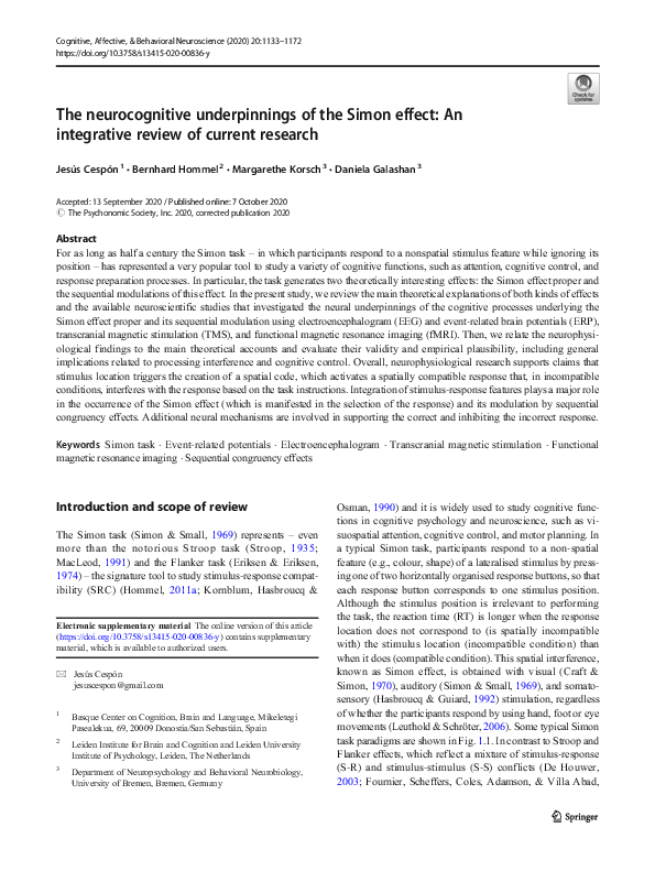 (PDF) The neurocognitive underpinnings of the Simon effect: An integrative review of current ...