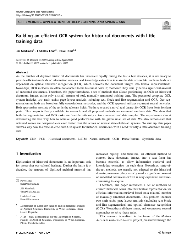(PDF) Building an efficient OCR system for historical documents with ...