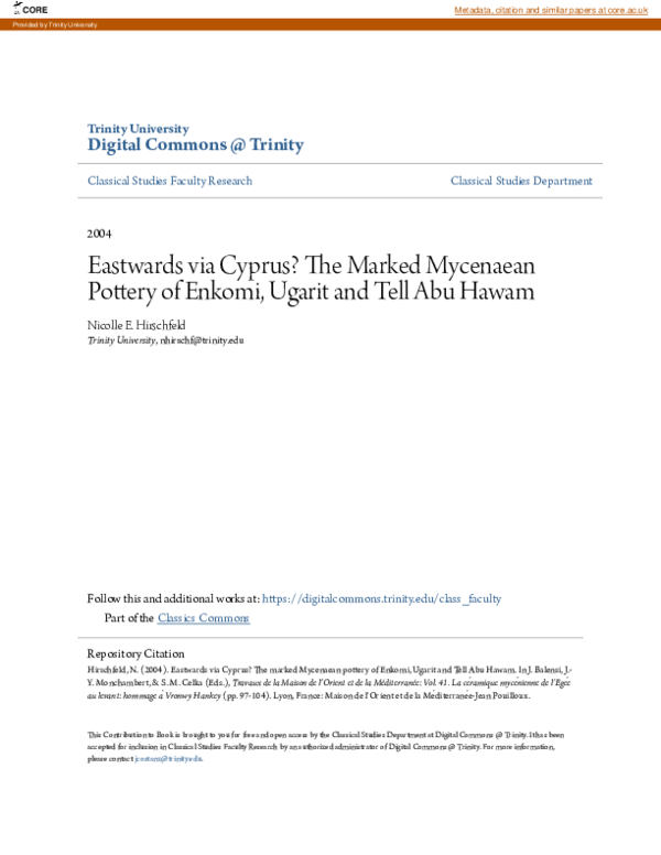 (PDF) Eastwards via Cyprus? The marked Mycenaean pottery of Enkomi ...