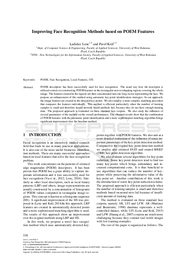 (PDF) Improving Face Recognition Methods based on POEM Features (PDF) Improving Face Recognition Methods based on POEM Features