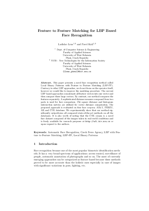 Pdf Feature To Feature Matching For Lbp Based Face Recognition