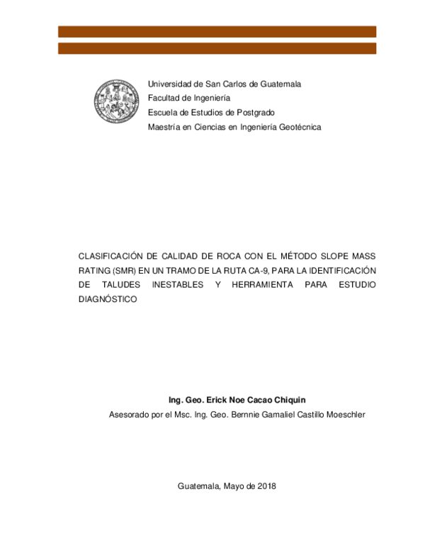 (PDF) Clasificación de calidad de roca con el método Slope Mass Rating ...