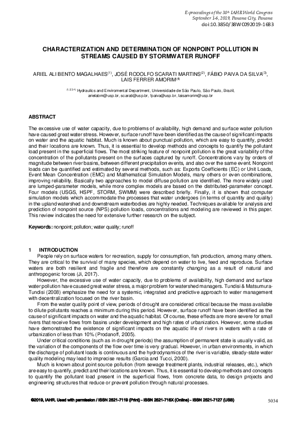 (PDF) Characterization and Determination of Nonpoint Pollution in Streams Caused by Stormwater ...