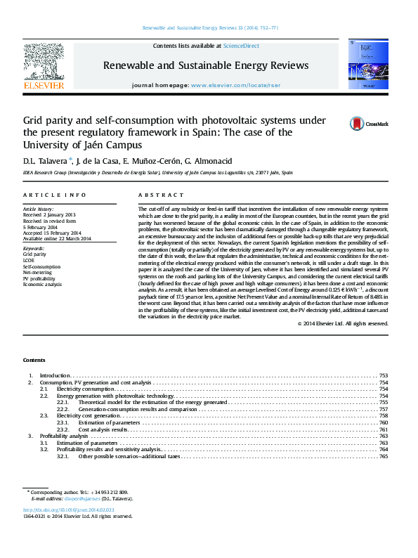 (PDF) Grid parity and self-consumption with photovoltaic systems under ...