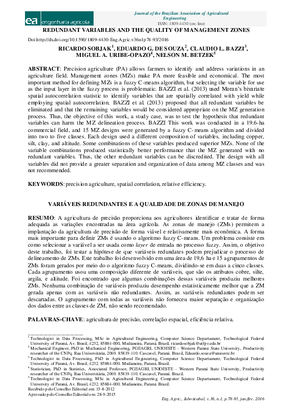(PDF) Redundant variables and the quality of management zones