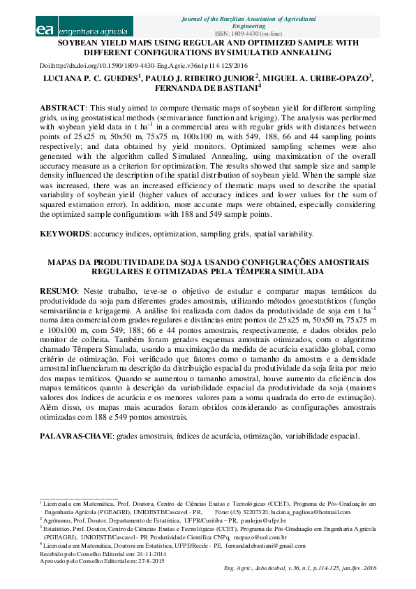 Pdf Soybean Yield Maps Using Regular And Optimized Sample With Different Configurations By