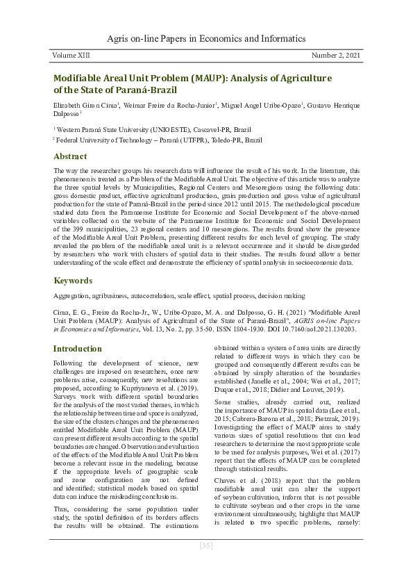 (PDF) Modifiable Areal Unit Problem (MAUP): Analysis of Agriculture of ...