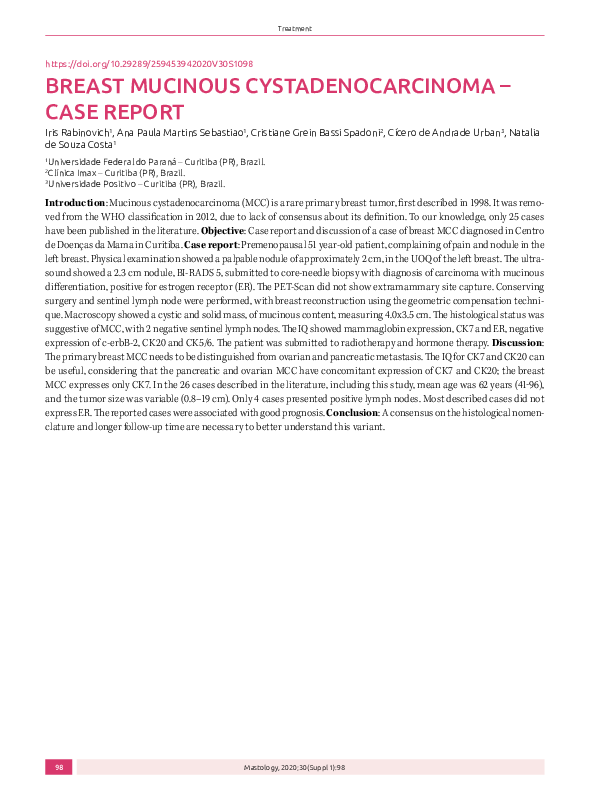(PDF) Breast mucinous cystadenocarcinoma – case report