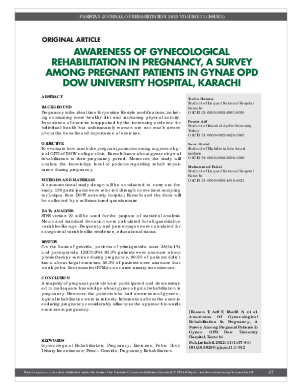 (PDF) Awareness of Gynecological Rehabilitation in Pregnancy, a Survey ...