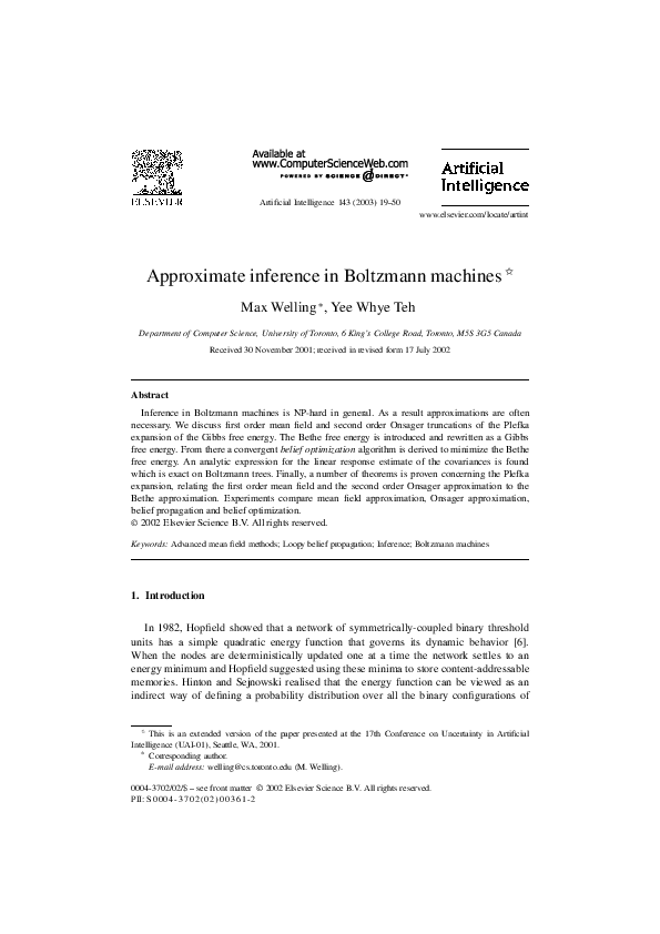 (PDF) Approximate inference in Boltzmann machines