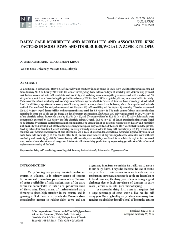 (PDF) Dairy calf morbidity and mortality and associated risk factors in ...