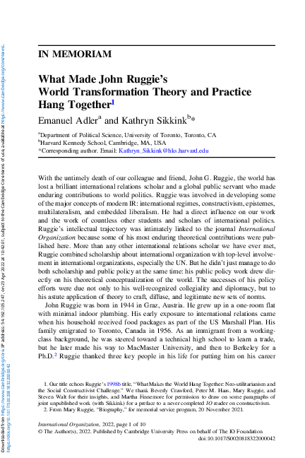 (PDF) What Made John Ruggie's World Transformation Theory and Practice ...