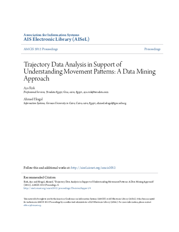 Pdf Trajectory Data Analysis In Support Of Understanding Movement Patterns A Data Mining Approach