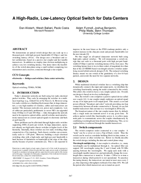 (PDF) A High-Radix, Low-Latency Optical Switch for Data Centers