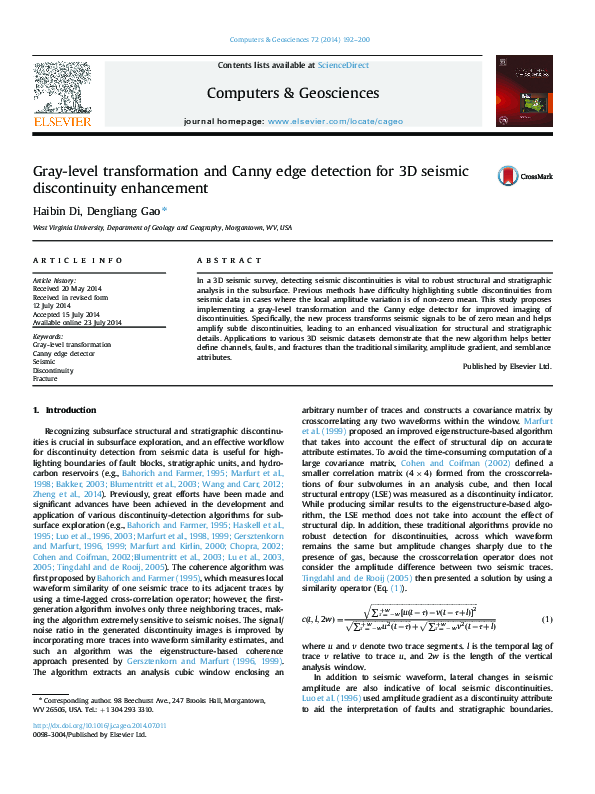 (PDF) Gray-level transformation and Canny edge detection for 3D seismic discontinuity enhancement