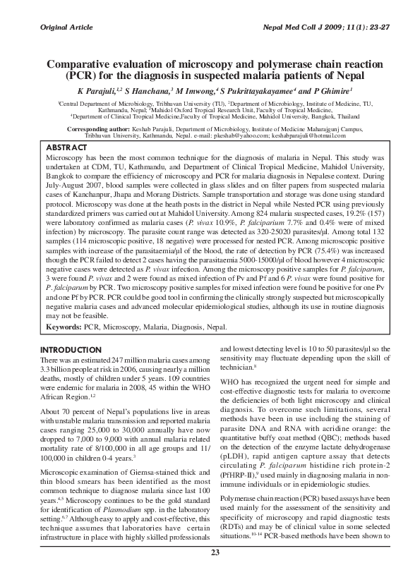 (PDF) Comparative evaluation of microscopy and polymerase chain reaction (PCR) for the diagnosis ...