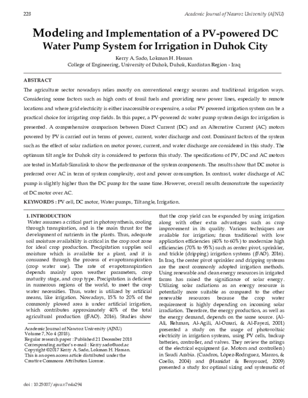 (PDF) Modeling and Implementation of a PV-powered DC Water Pump System ...