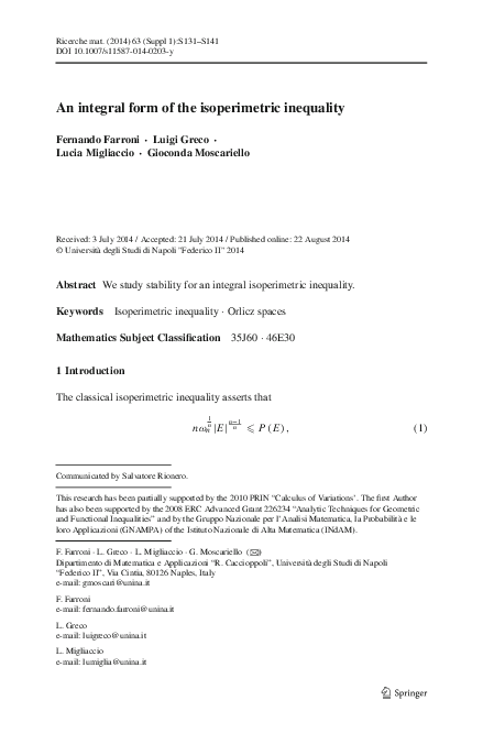 (PDF) An integral form of the isoperimetric inequality