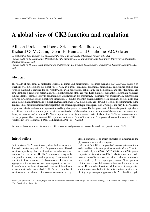 (PDF) CK2 Function and Regulation in S. cerevisiae