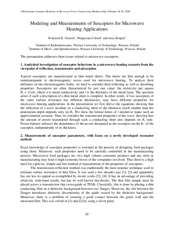 (PDF) Modelling and Measurements of Susceptors for Microwave Heating ...