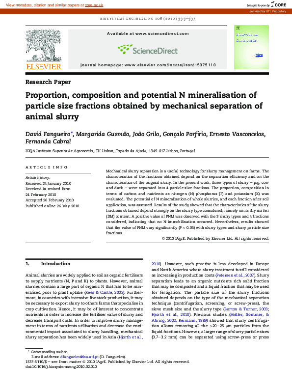 (PDF) Proportion, composition and potencial N mineralisation of particle size fractions obtained ...