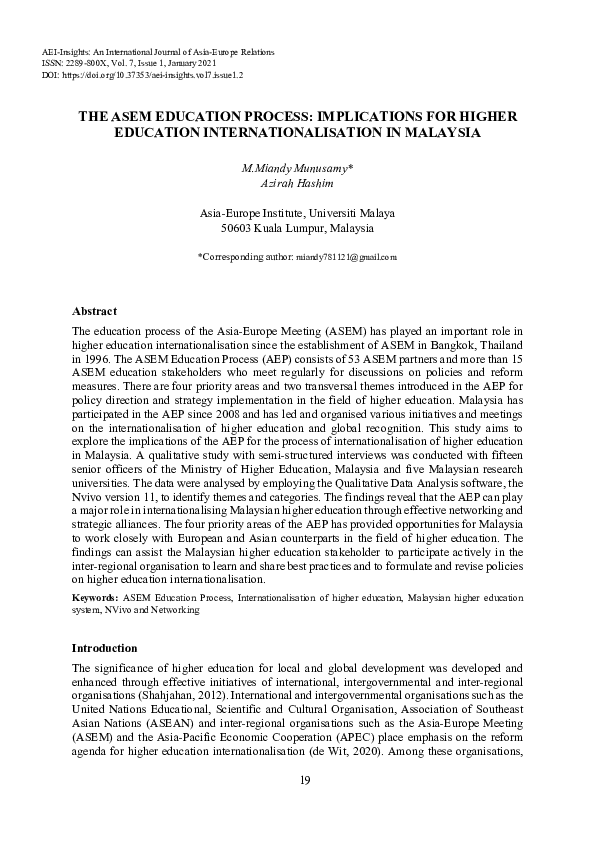 (PDF) The ASEM Education Process: Implications for higher education ...