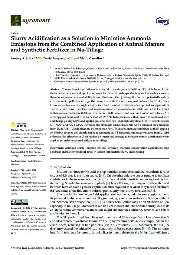 (PDF) Slurry Acidification as a Solution to Minimize Ammonia Emissions ...