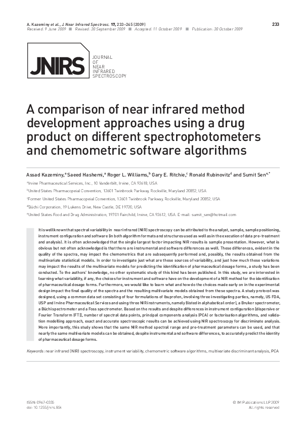 (PDF) A comparison of near infrared method development approaches using ...