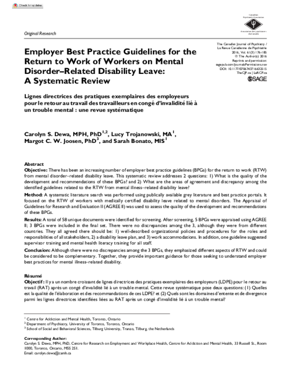 (PDF) Employer Best Practice Guidelines for the Return to Work of ...