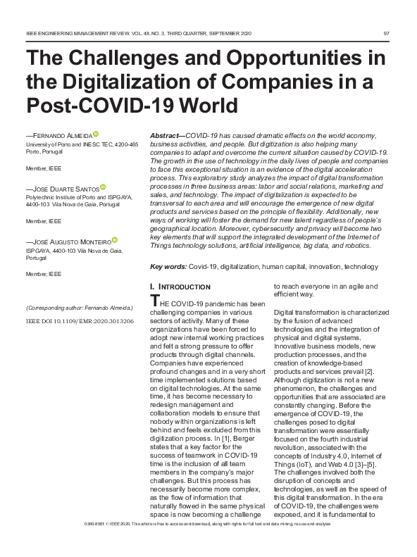 (PDF) The Challenges and Opportunities in the Digitalization of ...