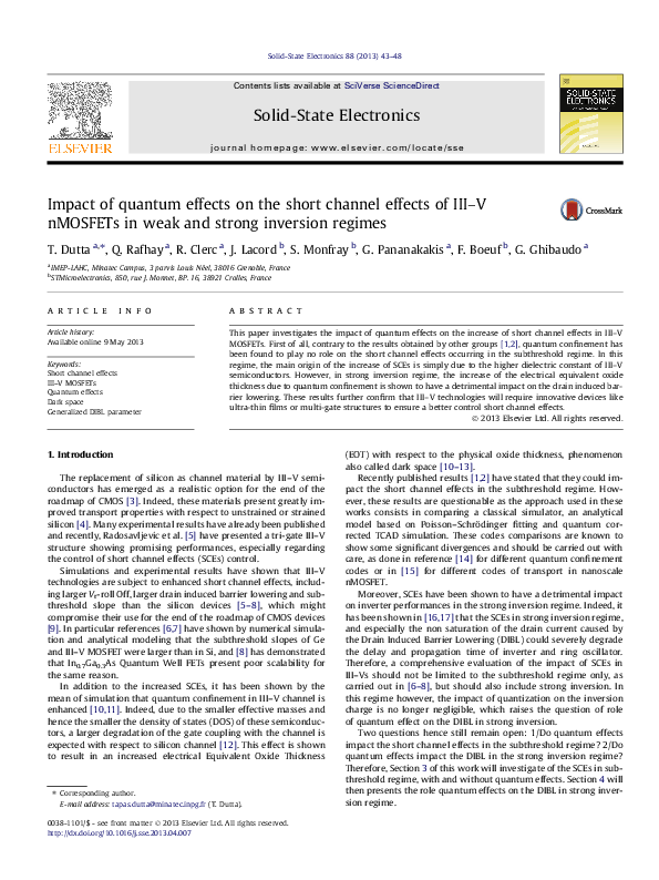 (PDF) Impact of quantum effects on the short channel effects of III–V ...