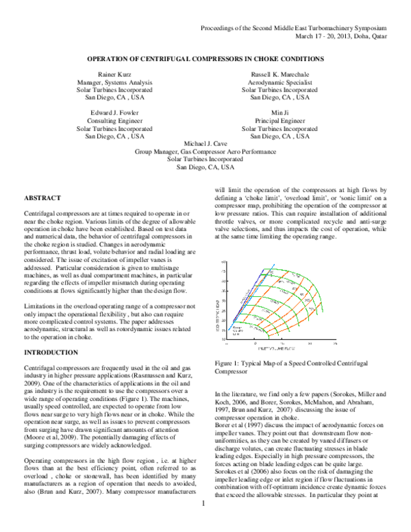 (PDF) Operation of Centrifugal Compressors in Choke Conditions