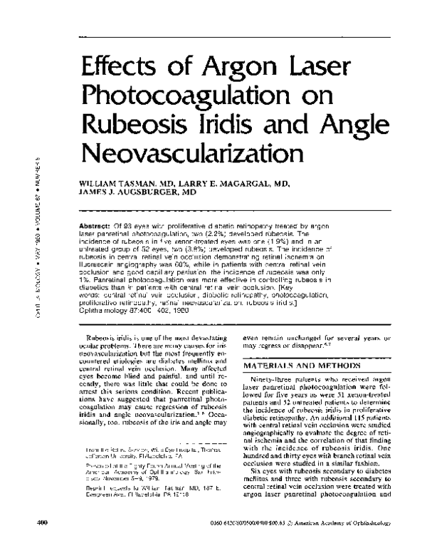 (PDF) Effects of Argon Laser Photocoagulation on Rubeosis Iridis and ...